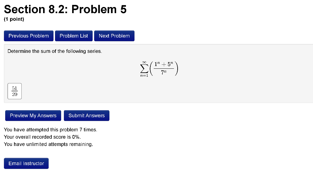 Solved Section 8.2: Problem 5 (1 point) Previous Problem | Chegg.com