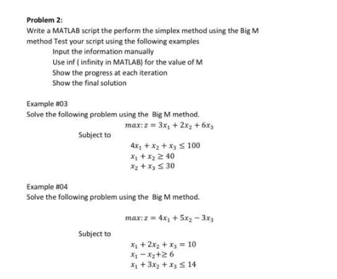 Solved Problem 2: Write a MATLAB script the perform the | Chegg.com