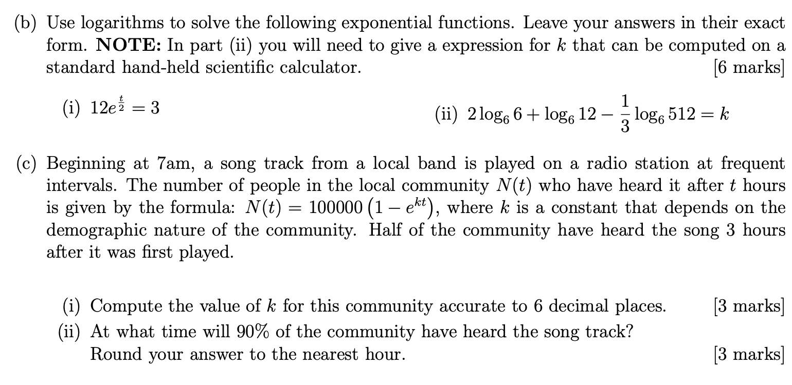 Solved (b) Use logarithms to solve the following exponential | Chegg.com