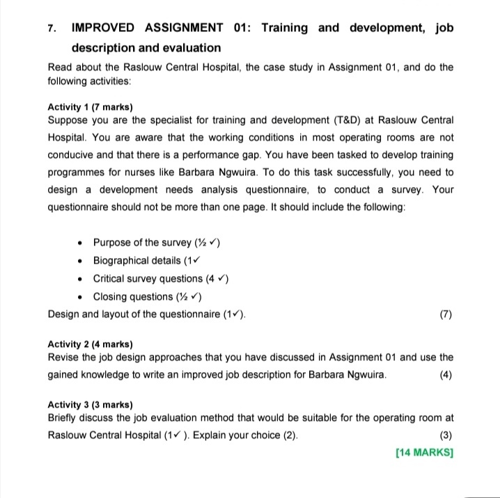 7. IMPROVED ASSIGNMENT 01: Training and development, | Chegg.com