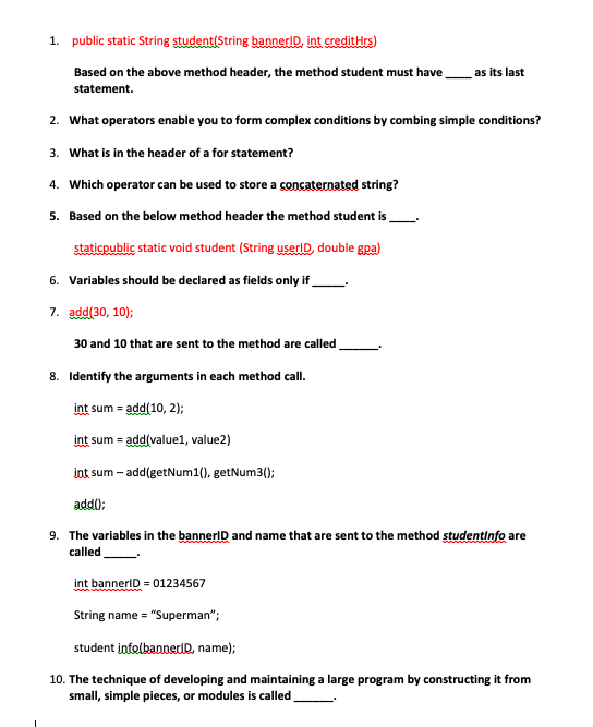 Solved 1 Public Static String Student String Bannerid Int Chegg