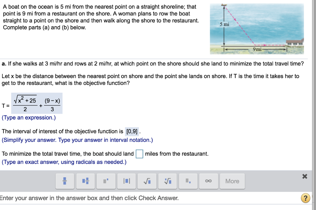 Solved A Boat On The Ocean Is 5mi From The Nearest Point On Chegg