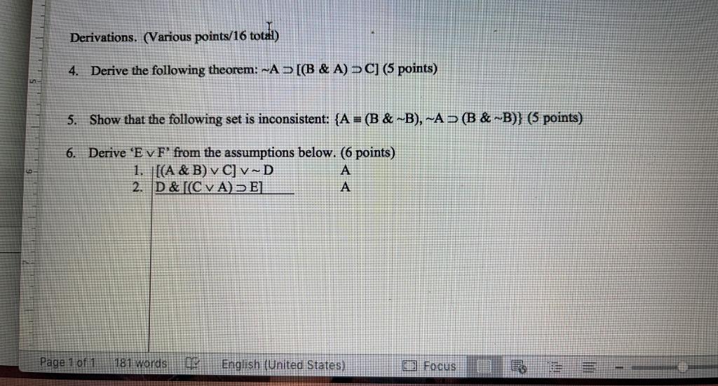 Solved Derivations. (Various points/16 totál) 4. Derive the | Chegg.com