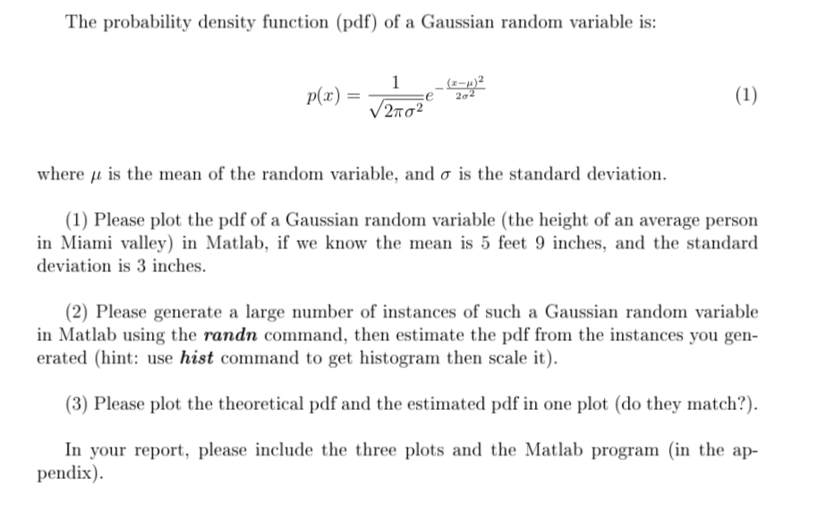 Solved The probability density function (pdf) of a Gaussian | Chegg.com