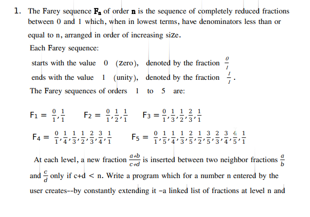 1. The Farey sequence F, of order n is the sequence | Chegg.com