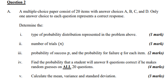 Solved A multiple-choice paper consist of 20 items with | Chegg.com