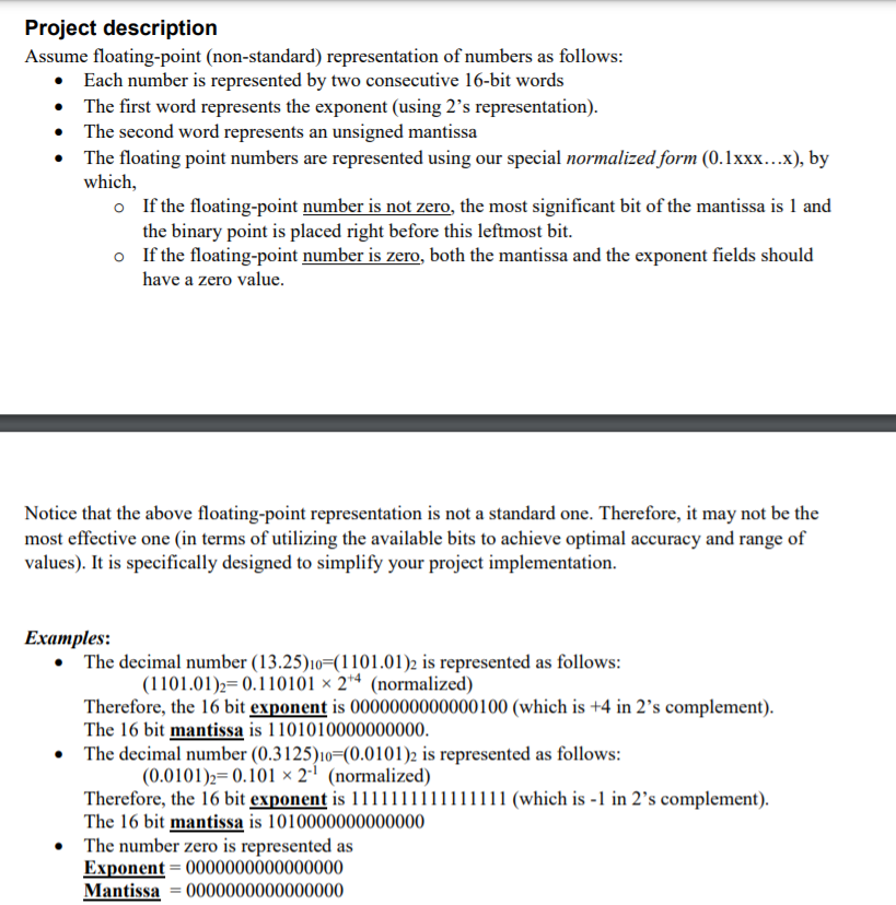 Solved Project description Assume floating-point | Chegg.com