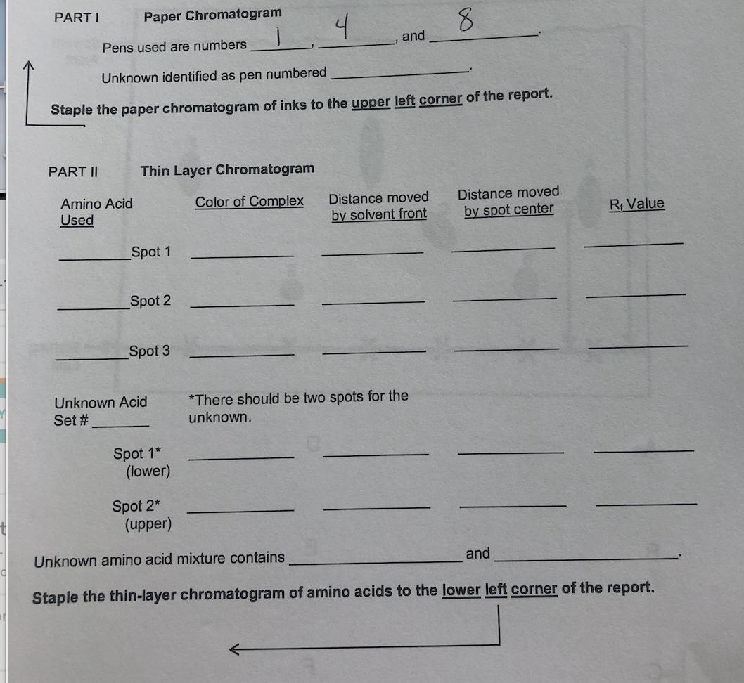For Part I: A paper chromatography sample is shown | Chegg.com