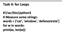 Solved Task 4: for Loops #1/usr/bin/python3 # Measure some | Chegg.com