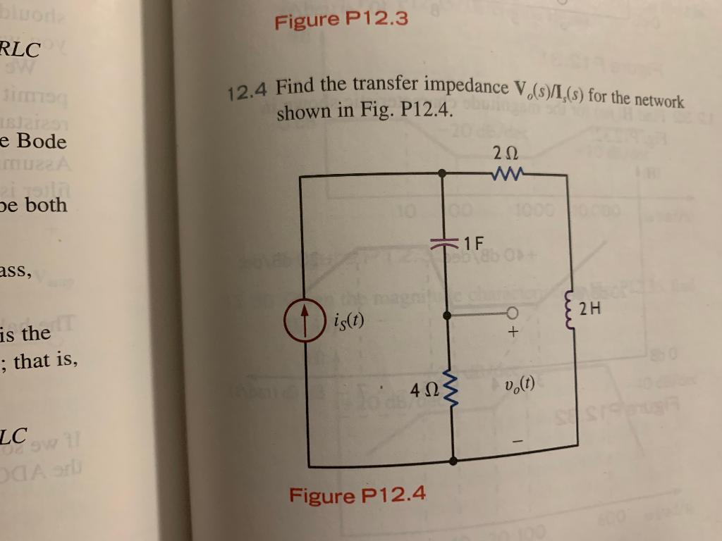 Solved 12.4 Find the transfer impedance Vo(s)/Is(s) for the | Chegg.com