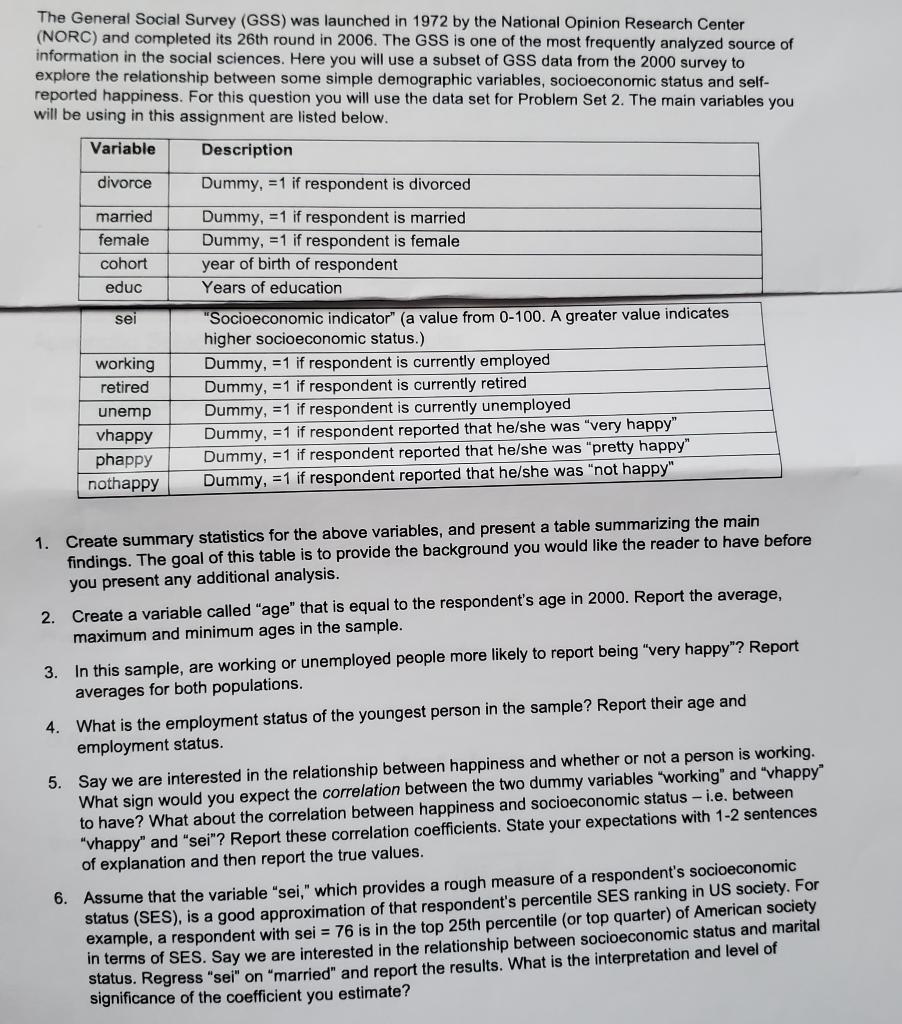 The General Social Survey (GSS) was launched in 1972 | Chegg.com