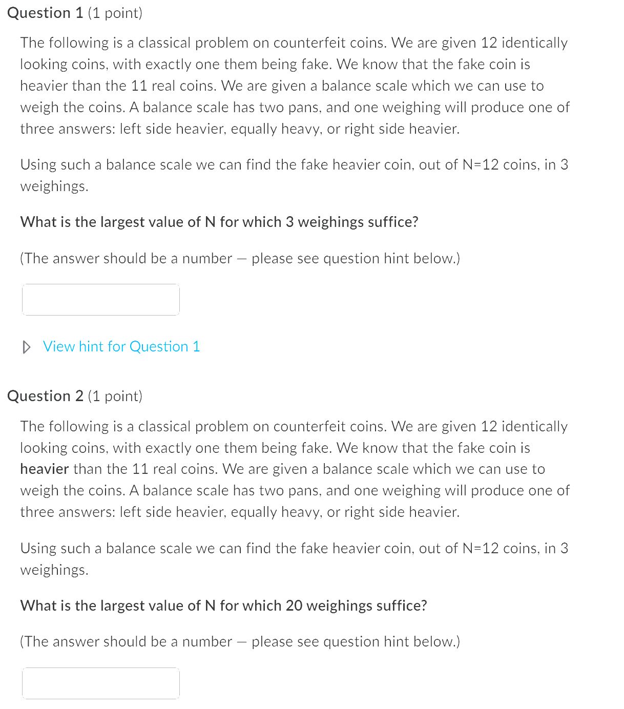 Solved The following is a classical problem on counterfeit | Chegg.com