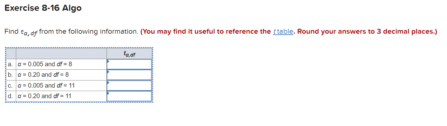 Solved Find tα,df from the following information. (You may | Chegg.com