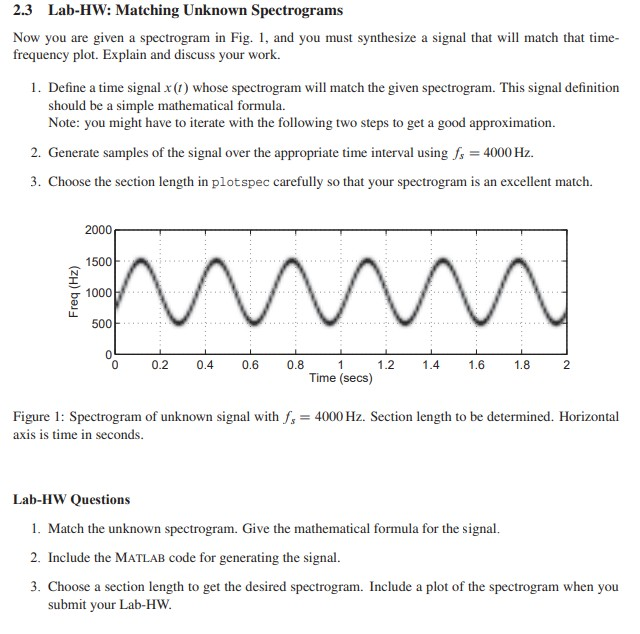 2.3 Lab-HW: Matching Unknown Spectrograms Now you are | Chegg.com