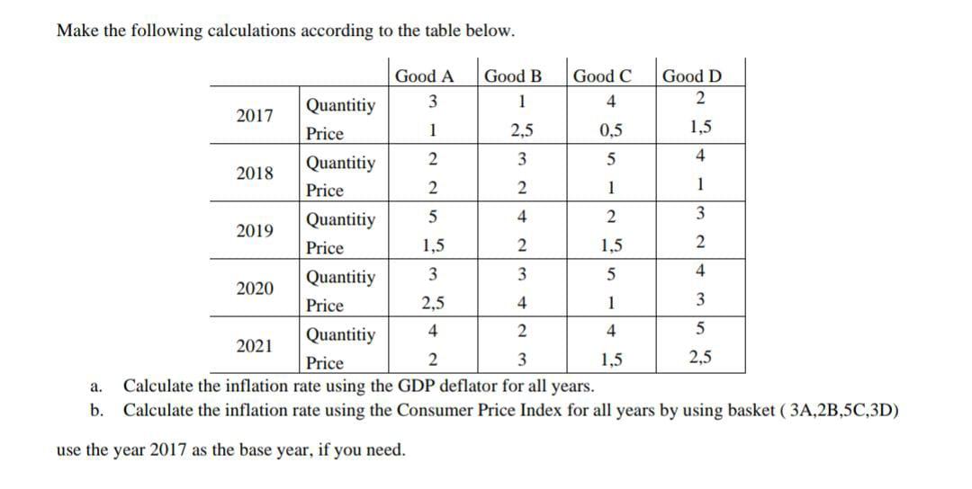 Solved Make the following calculations according to the | Chegg.com