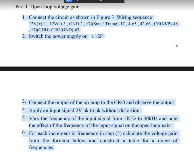 Solved Part 1. Open loop voltage gain 1. Connect the circuit | Chegg.com