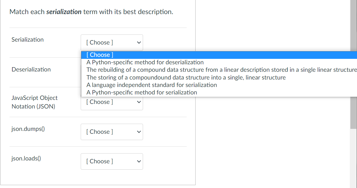 Solved Match each serialization term with its best | Chegg.com