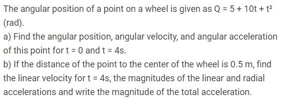 Solved The angular position of a point on a wheel is given | Chegg.com