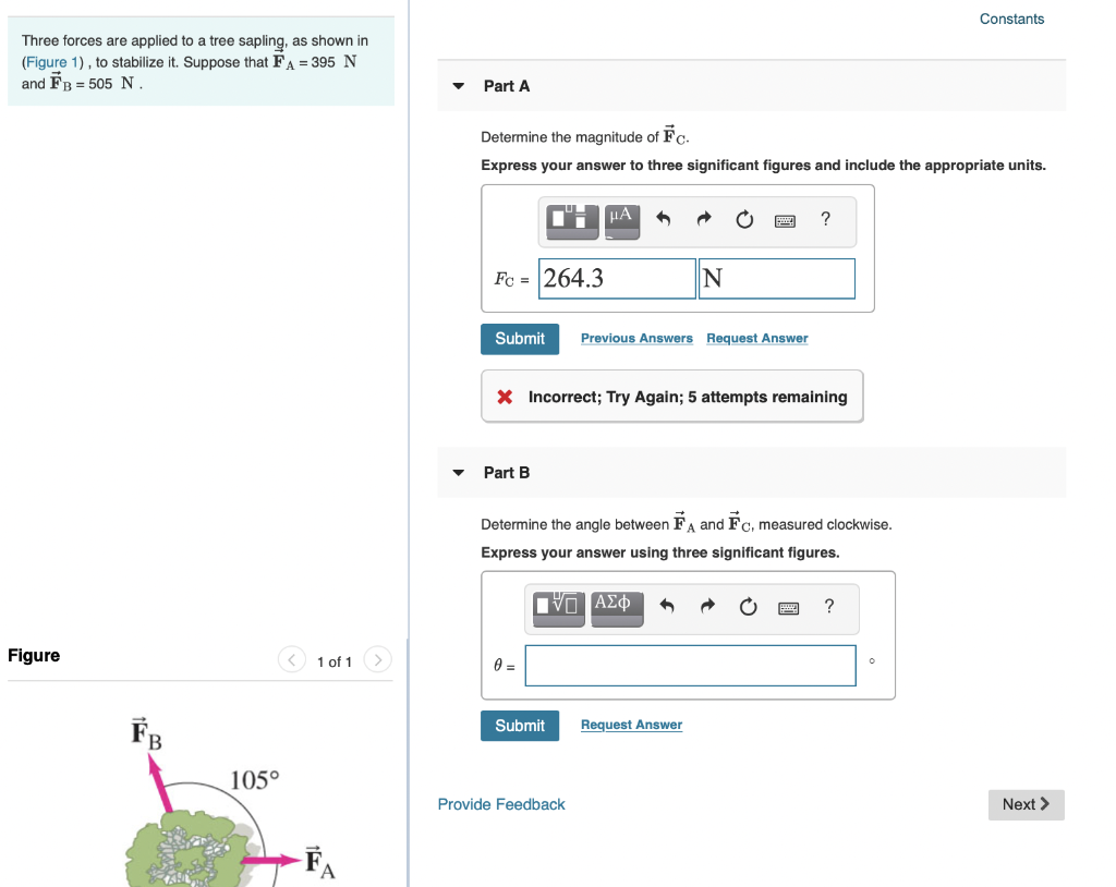 Solved Constants Three forces are applied to a tree sapling, | Chegg.com