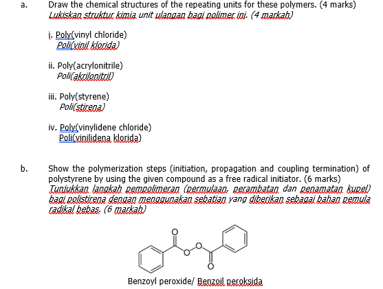 Solved a. Draw the chemical structures of the repeating | Chegg.com