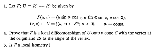 Solved 1. Let F: R2-R3 be given by F(u, v)-(u sin α cos v, u | Chegg.com Solved 1. Let F: R2-R3 be given by F(u, v)-(u sin α cos v, u | Chegg.com