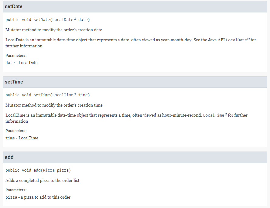 Solved Object model to manage an individual order.Mutator | Chegg.com