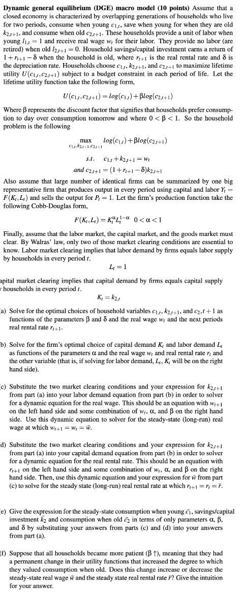 Solved Dynamic Equillibrium Model: Please answer all parts | Chegg.com