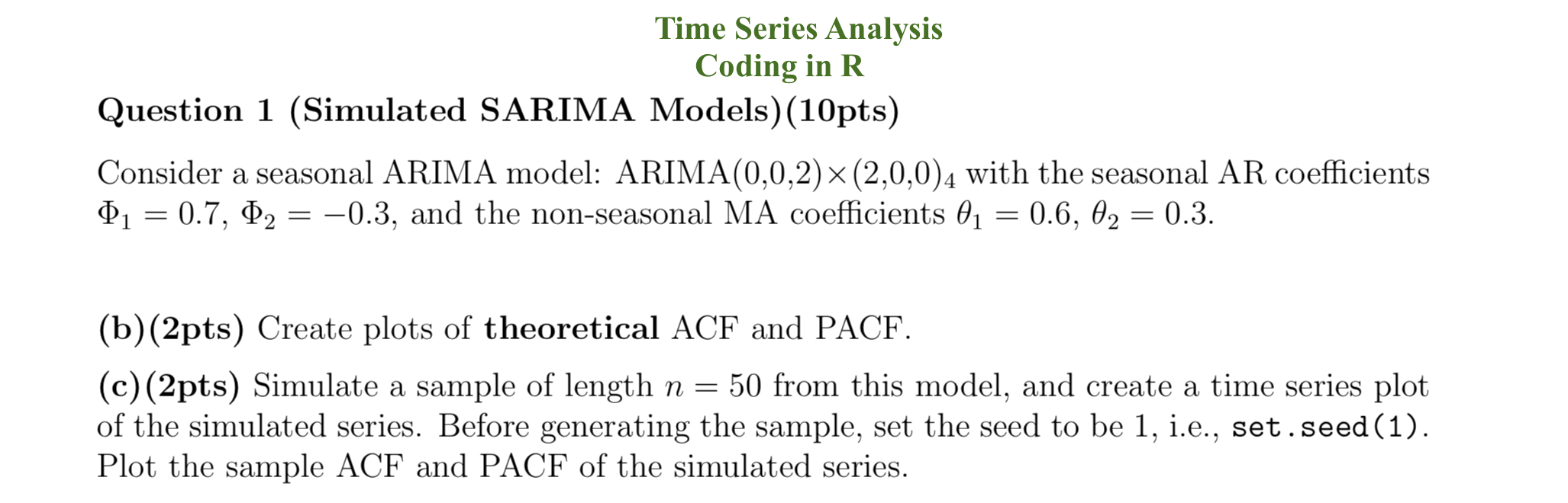 Time Series Analysis Coding in R Question 1 | Chegg.com