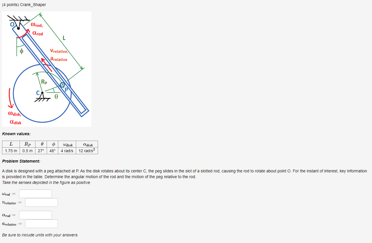 Solved (4 points) Crank_Shaper Known values: Problem | Chegg.com