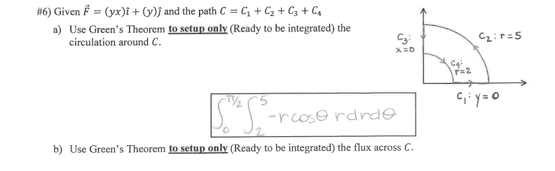 Solved \#6) Given F=(yx) ^+(y) ^ and the path C=C1+C2+C3+C4 | Chegg.com
