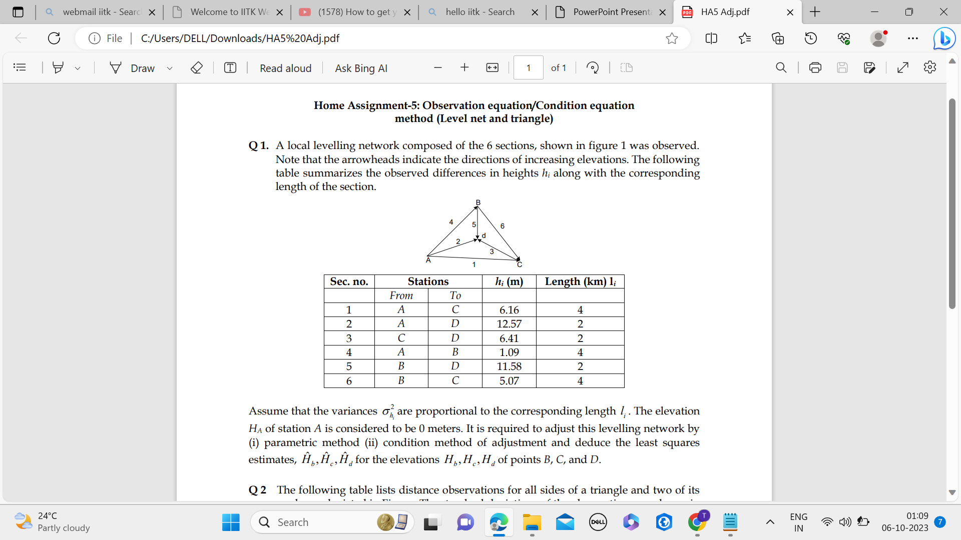 Solved Problem 1 Q 1. A local levelling network composed of | Chegg.com