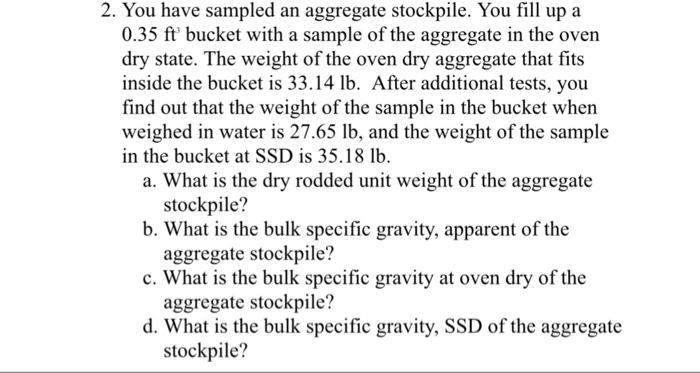 Solved 2. You have sampled an aggregate stockpile. You fill | Chegg.com