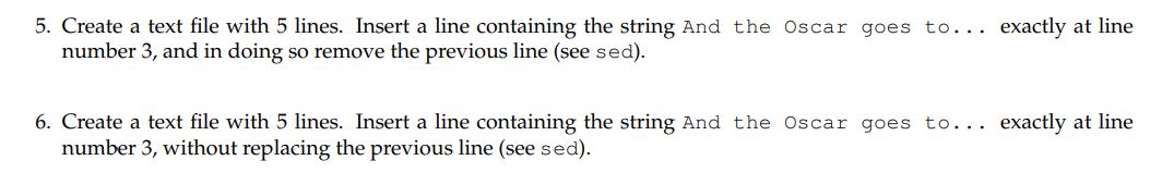 Solved 5. Create a text file with 5 lines. Insert a line | Chegg.com