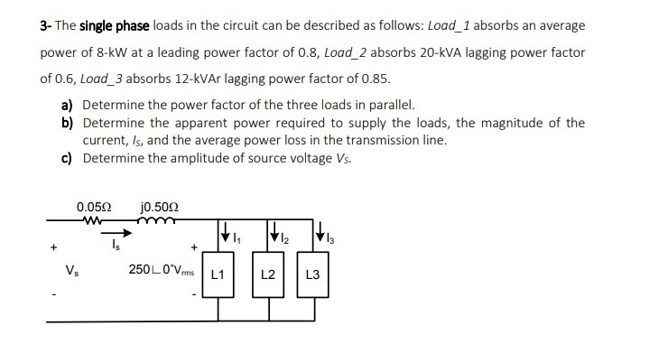 Solved 3- The single phase loads in the circuit can be | Chegg.com