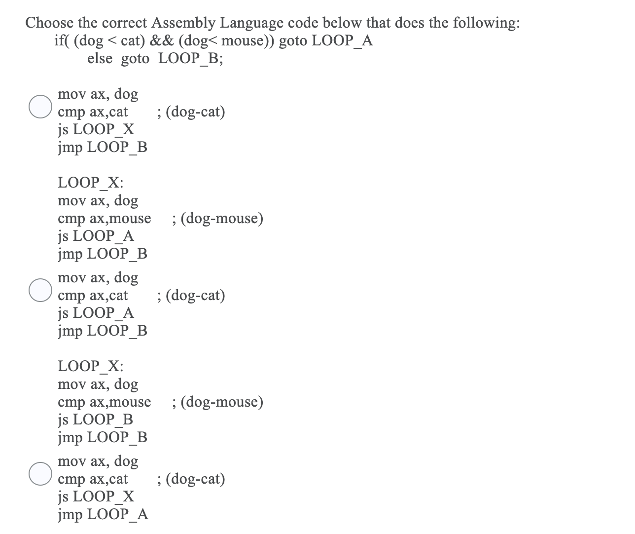 Choose the correct Assembly Language code below that | Chegg.com