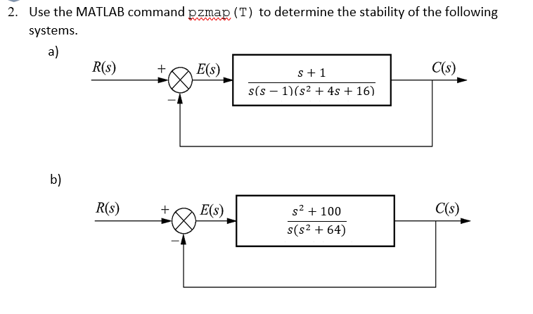 Solved 1. Use the MATLAB command pole (T) to determine the | Chegg.com