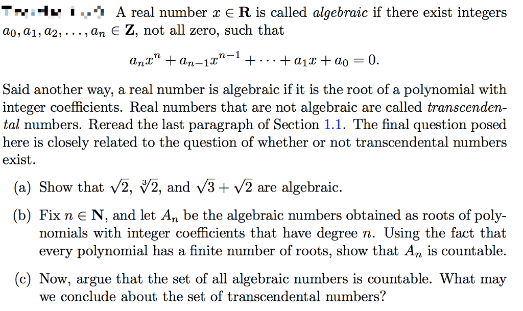 Solved TA real number x ER is called algebraic if there | Chegg.com