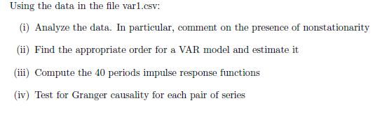Solved The var1 data contains 3 variables [date, GDP, and U] | Chegg.com