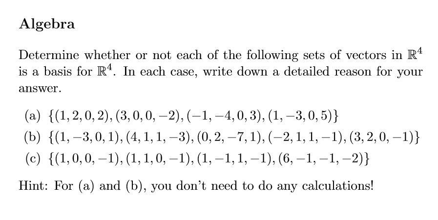Solved Algebra Determine whether or not each of the | Chegg.com