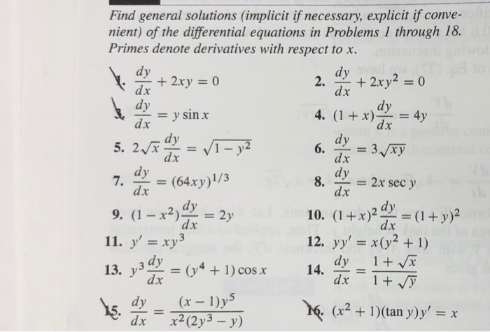 Solved Find general solutions (implicit if necessary, | Chegg.com