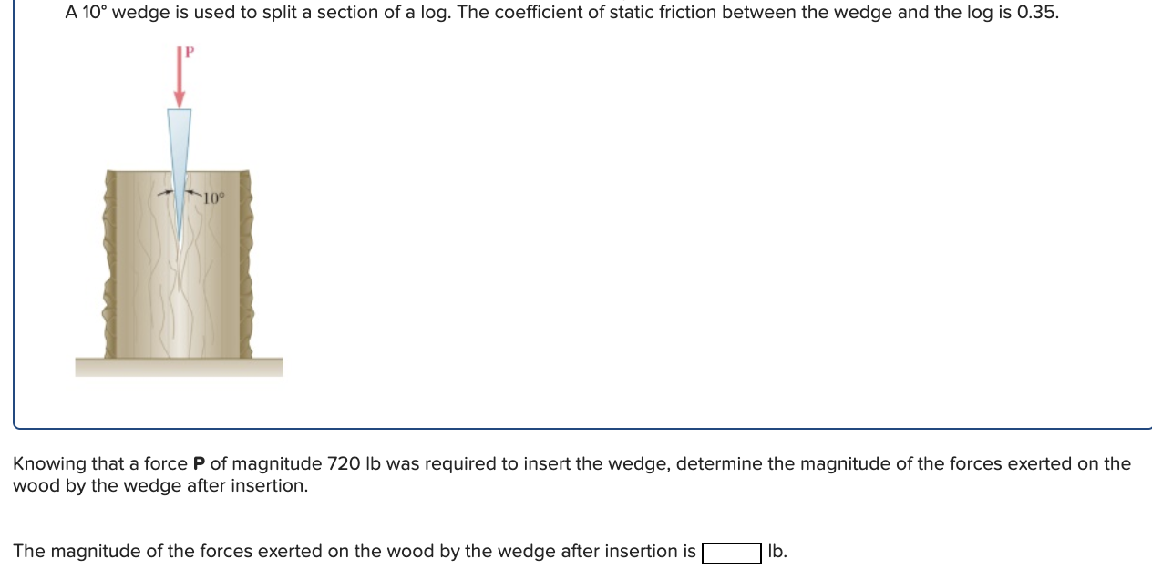 Solved A 10° wedge is used to split a section of a log. The | Chegg.com