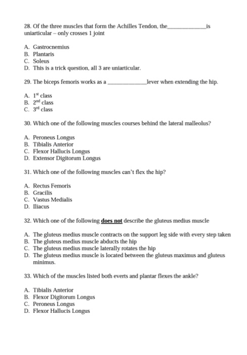Solved 28, Of the three muscles that form the Achilles | Chegg.com