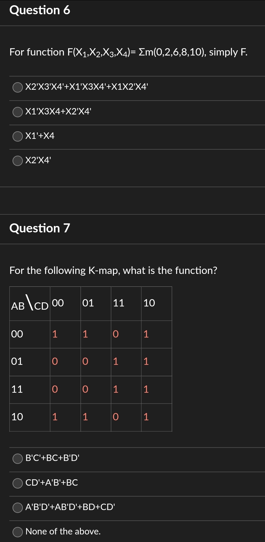 Solved For function F(X1,X2,X3,X4)=Σm(0,2,6,8,10), simply F. | Chegg.com