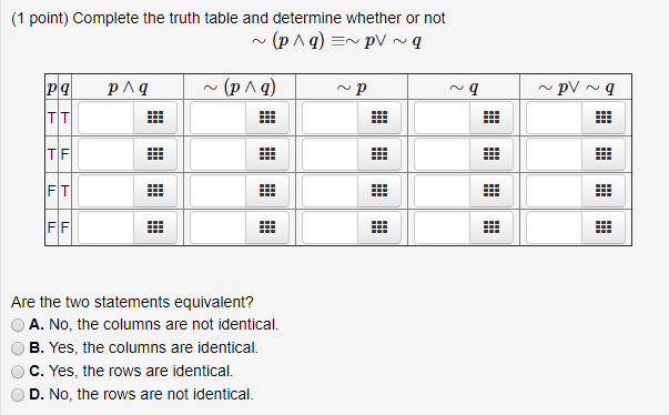 Solved 1 point) Complete the following truth table by | Chegg.com