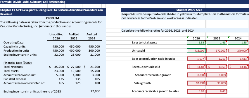Solved Formula: Divide, Add, Subtract; Cell Referencing | Chegg.com