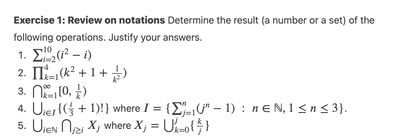 Solved Exercise 1: Review on notations Determine the result | Chegg.com