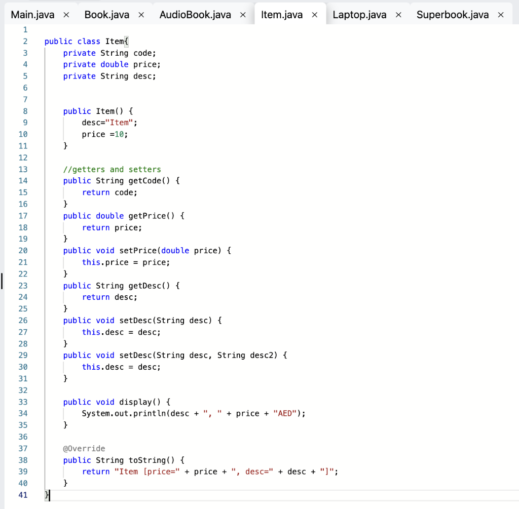 Solved Given the Java class Item and it's subclasses, | Chegg.com