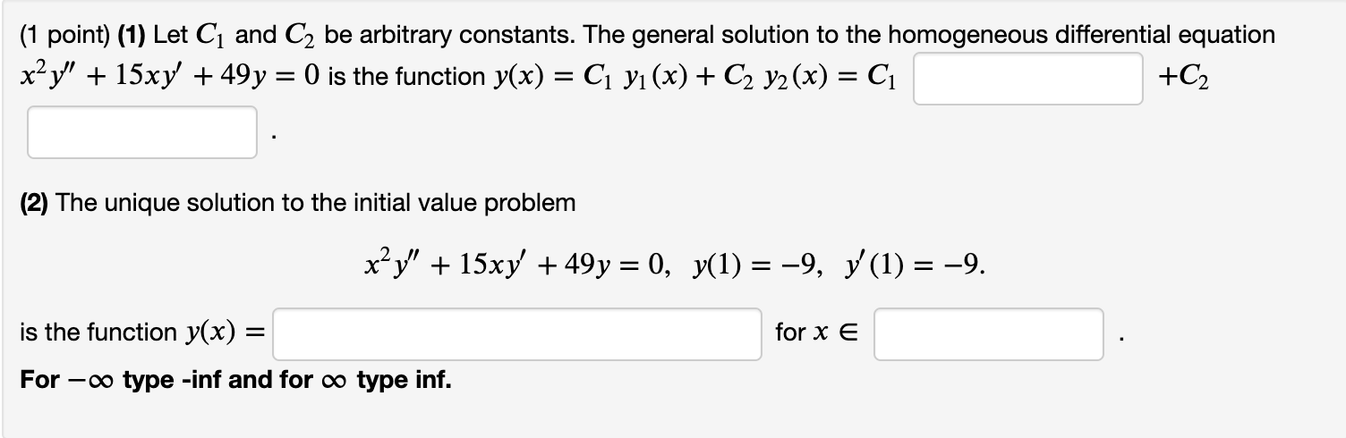 Solved (1 point) (1) Let C1 and C2 be arbitrary constants. | Chegg.com