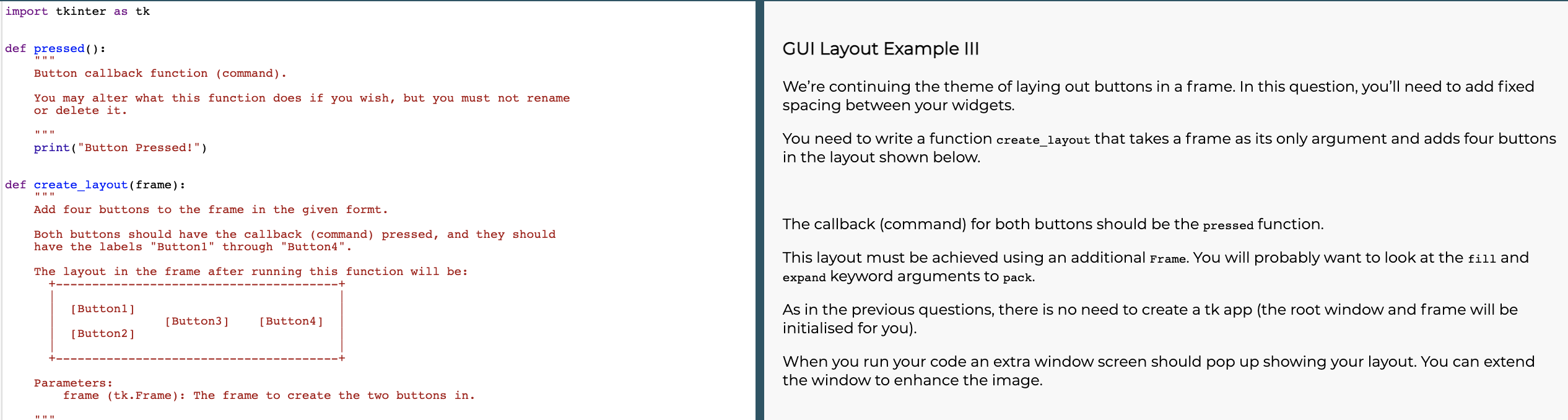 Solved import tkinter as tk def pressed(): GUI Layout | Chegg.com