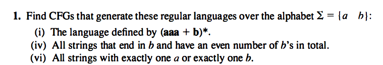 Solved 1. Find CFGs that generate these regular languages | Chegg.com